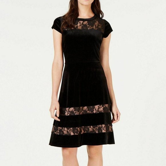 NY Collection | Dresses | Ny Collection Velvet Lace Fit Flare Dress ...